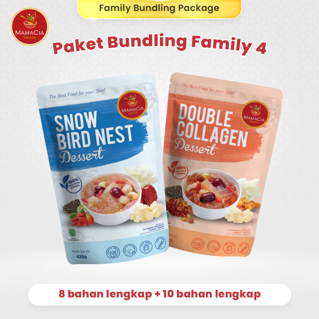 Paket Bundling Family 4 Mamacia Treats: Snow Bird Nest + Double Collagen Dessert - Ramuan Herbal